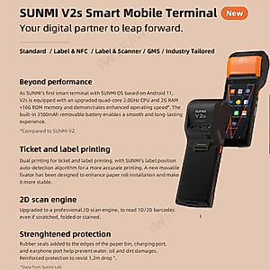 IWIRA Sunmi V2 POS Terminal with Receipt Printer, Speaker, Camera and Barcode Scanner All in One Handheld PDA Printer, Android 7.1 System, Support 4G, WiFi and Bluetooth, Orange, Black