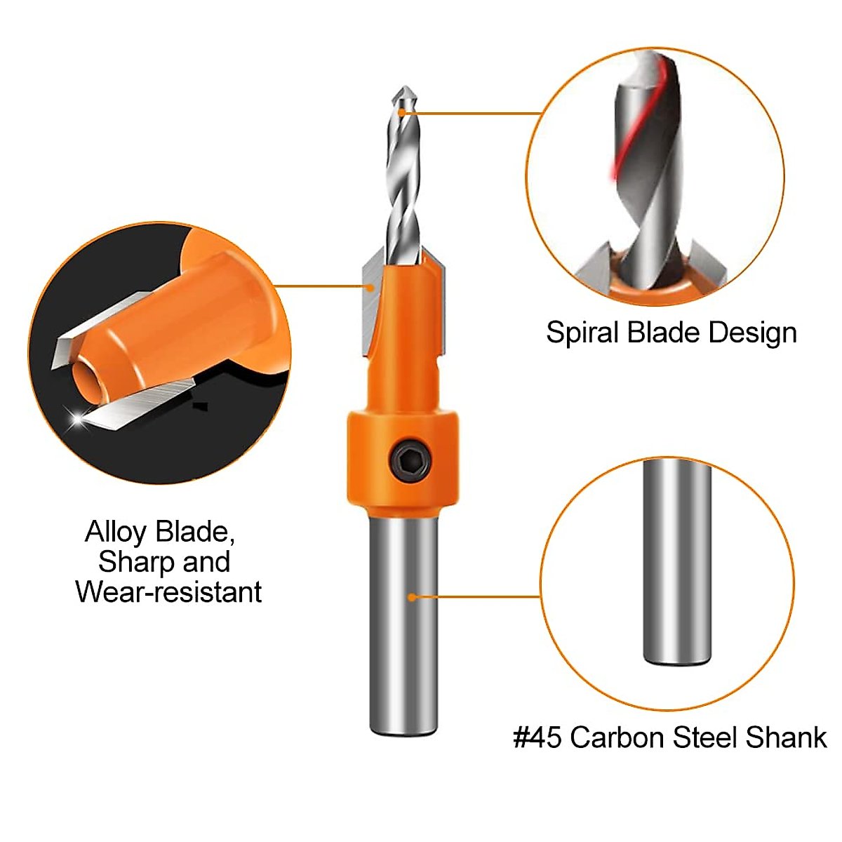 ASNOMY 10Pcs Wood Countersink Drill Bit Set, 5Pcs Countersink Drill Bit with 5Pcs Extra Pilot Drill bit, Tapered Drill Bits with 5/16" Round Shank, Counter Sinker Drill Bit Set for Woodworking