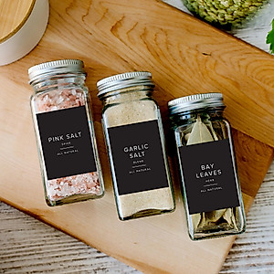 230 Black Spice Labels by ThreeKin | Waterproof & Oil-Resistant Pre-Printed Stickers for Spice Jars | Durable, BPA-Free Seasoning Labels | Easy-Clean, No-Residue Design | Proudly Female & USA Owned