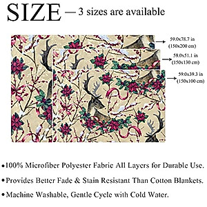 Reindeer with Flowerl Throw Blanket 59x39 Warm Soft Blankets and Throws for Sofa