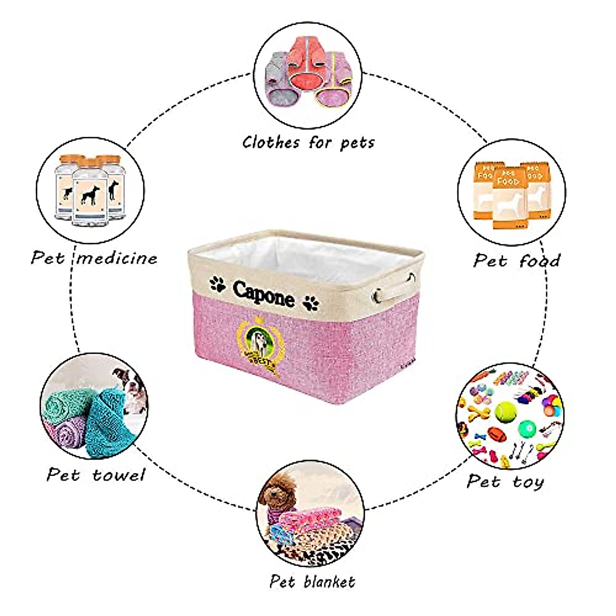 Custom Name Collapsible Dog Toy Storage Basket Bin World's Best Dog Cavalier King Charles Spaniel Pup Foldable Pet Toy Box Closet Shelf Baskets Organizer for Bedroom Home Dog Cat with Handles Gray