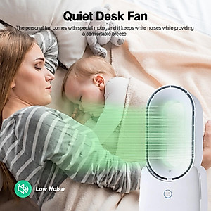 CONBOLA Desk Fan, Bladeless Fan 11.8 inch Small Personal Cooling Fan with 5 Colors LED Light, Touch Control, Quiet Table Fan for Bedroom, Home, Office