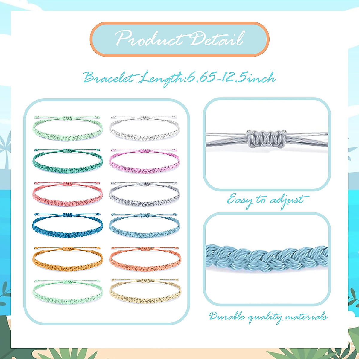 Long tiantian 12Pcs Bracelets for Womens Summer Bracelets for Beach Surfer Bracelets Set Summer Essentials for Womens Waterproof Bracelets for Women(U-12pcs-String Bracelets)