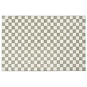 Revival Rugs Gambit 5'3"x8' Checkered Rug Washable Area Rug for Living Room Bedroom - 100% Recycled Oeko-TEX Certified, Medium Pile, Green, Beige