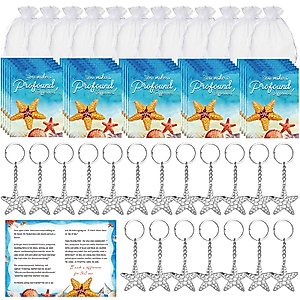 Kigeli 40 Set Starfish Story Gifts Employee Staff Appreciation 3.5x5 Inch Starfish Story Appreciation Cards Starfish Keychain Mini Starfish Keepsake Organza Bags for Christmas(Silver)