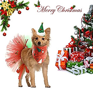 Vehomy Dog Christmas Costume - Christmas Dog Cat Tutu Skirt with Bell and Bow Tie Pet Xmas Hat Hairpin and Christmas Dog Bandanas Puppy Kitty Xmas Accessories for Cats Small Medium Dogs 5Pcs
