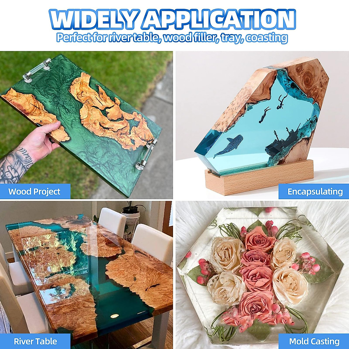 Epoxy Resin, Upgrade Formula 32OZ 2X UV Resistant Resin, Epoxy Casting and Coating Resin Kit with Sticks, Self Leveling Easy Mix for Art, Crafts, Jewelry Making, River Tables of Art Resin