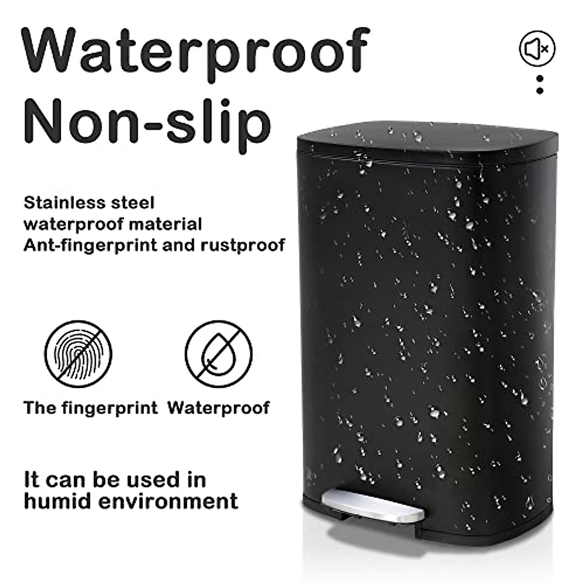 Kitchen Trash Can with Lid, Foot Pedal, Inner Bucket Step Garbage Can, Fingerprint-Proof Stainless Steel, Quiet-Close Lid, 50 Liter / 13 Gallon Dog Proof