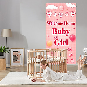 Labakita Welcome Home Baby Girl Door Banner, It’s a Girl Welcome Baby Girl Banner, Baby Shower Decorations for Girls, Gender Reveal Baby Shower Door Sign Party Decoration Inside Outside