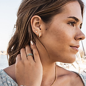 BLOSSOM & HUE Turquoise Ring Stacker Set | Size 7 | Two Tone CZ & Enamel Stacking Band | Set of 2 |Stackable Half Eternity