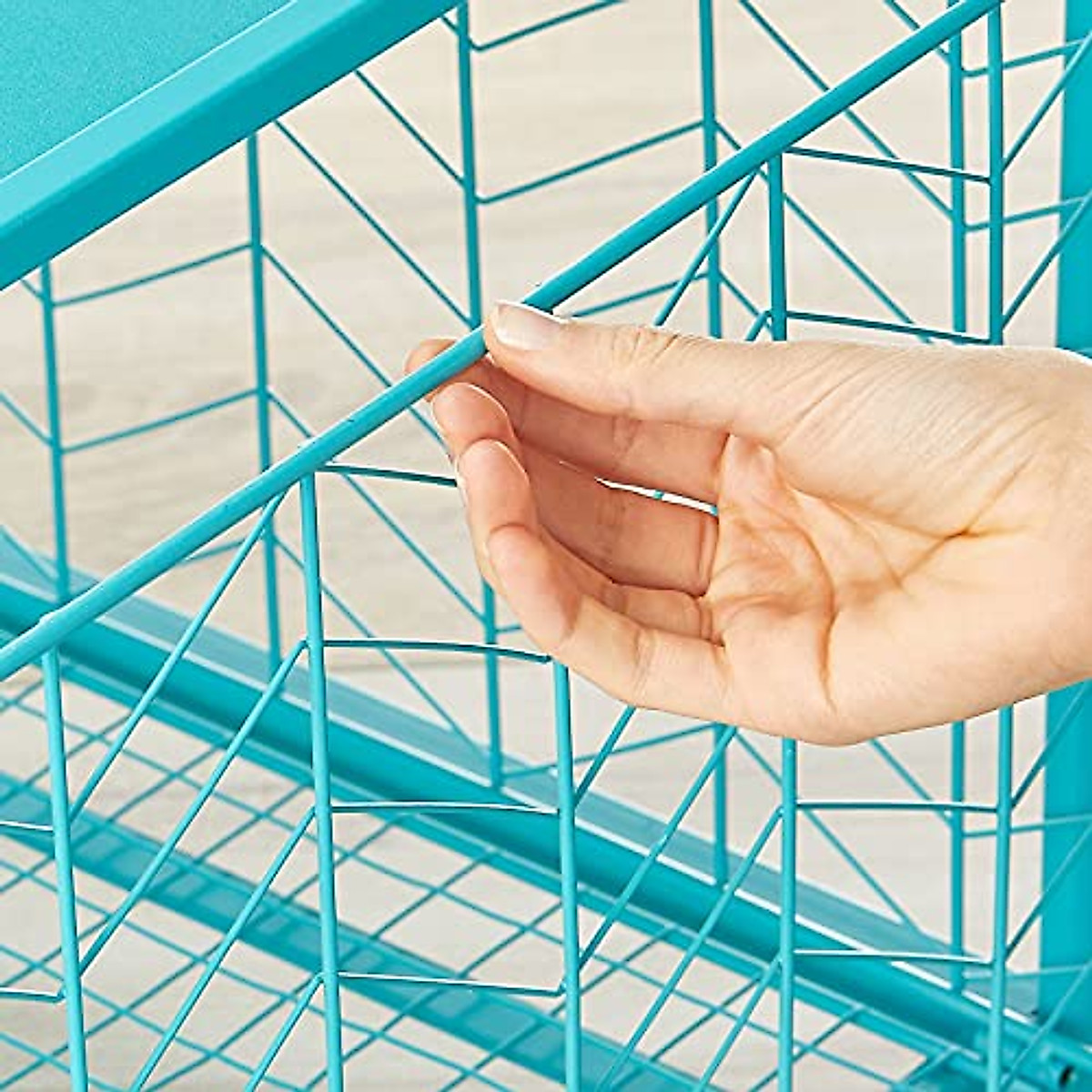 mDesign Small Portable Mini Fridge Storage Cart with Wheels and Handles - Mobile Refrigerator, Microwave, Appliance Platform Table with Drawer Basket for Dorm Room, Studio, Apartments - Ocean Blue