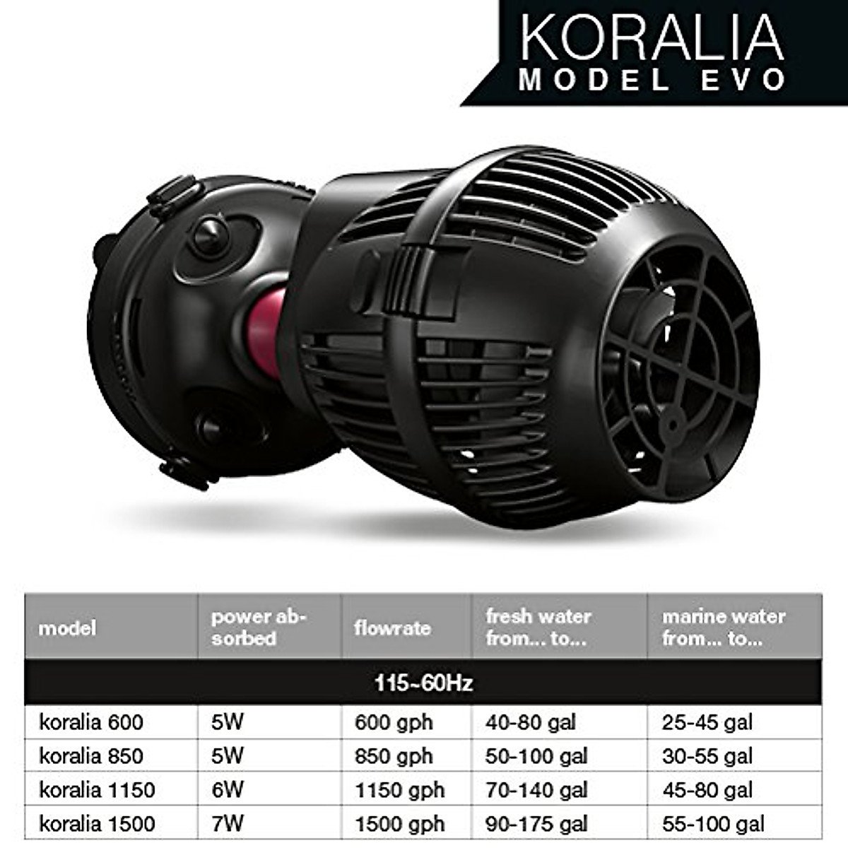 Hydor Koralia Evolution Circulation & Wave Pump , 750-850 GPH,Black
