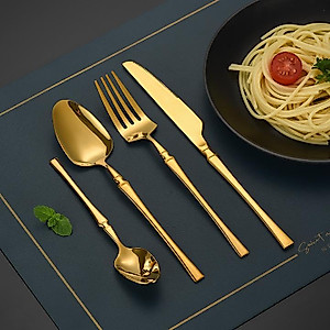 Gold Silverware Set with Steak Knives and Serving Utensils, Stainless Steel Flatware Cutlery Set for 4,Tableware for Home Kitchen Restaurant Wedding