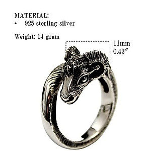 COSUMOSU 925 Sterling Silver Goat Aries Open Ring Adjustable