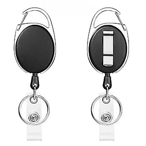 2 Packs Heave Duty Retractable Badge Reels with Carabiner Belt Clip and Key Ring, Badge Holders for ID Card Holders with 26.5 Inch Pull Cord (Black)