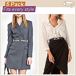 JASGOOD 5 Pack Women Retro Elastic Stretchy Skinny Waist Belt with Metal Gold Buckle