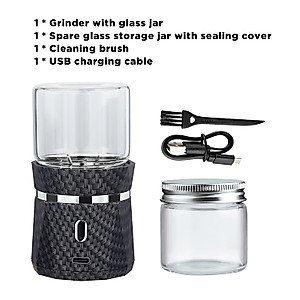Unique Electric Herb Grinder, Small Spice Grinder Electric herb Grinders Mini Size 2x3.5inches with 2pcs 1.7oz/50ml Glass Jar Herb Jar Portable Grinders Rechargeable Automatic herb Grinder