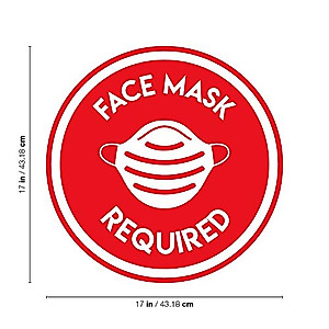 Vinyl Wall Decal Sign with Social Distancing Warning Sticker for Business Offices Stores Storefront Customers 17" x 17" (Red, Face Mask)