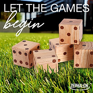 Giant Wooden Yard Dice Set for Lawn Games, Play Lawnzee or Yardkle, Includes Dice, Collapsible Bucket, Reusable Scorecards and Dry Erase Markers