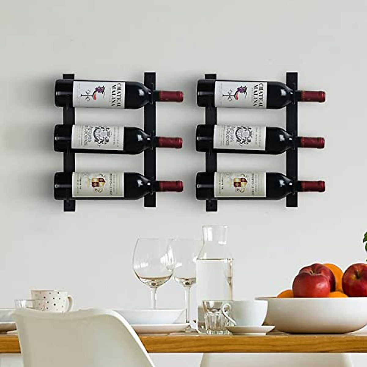 MyGift Modern Wall Mounted Matte Black Metal Wine Storage Rack Set, Hanging Wine Bottle Holder Display Rack, Holds 6 Bottles