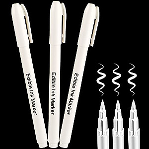 Fanika 3pcs White Edible Markers for Cookie Decorating, Food Coloring Marker Pens Food Grade Single Tip, Edible Pens for Cookie Decorating,Cake,Fondant,Macarons, Baking,Painting Drawing