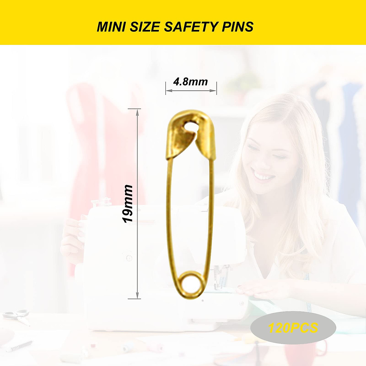 Gold Safety Pins,Small Safety Pins for Clothes,19mm Metal Mini Saftey Pin for Tag Art Crafting Sewing Jewelry Making (120Pcs/Box)