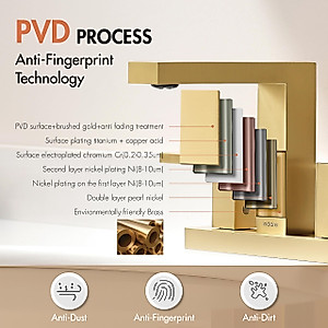 INDARE 2 Handle Centerset Bathroom Faucet， Gold Bathroom Faucets for Sink 3 Hole， 4-Inch Bathroom Sink Faucet， Bathroom Faucets with Pop-Up Drain & Supply Lines， Brushed Gold，110107-BG-1