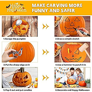 21 Pack Pumpkin Carving Kit, DIY Pumpkin Carving Tools with 6 Lights, Stainless Steel Pumpkin Stencils, Halloween Professional Pumpkin Carving Kit for Adult, Pumpkin Carving Set Gifts for kids