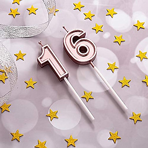 Syhood 16th Birthday Candles Cake Numeral Candles Happy Birthday Cake Candles Topper Decoration for Birthday Wedding Anniversary Celebration Supplies (Rose Gold)