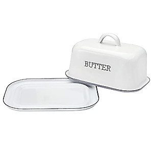 Suwimut Butter Dish with Lid, Farmhouse White Enamel Butter Dish Vintage Style Enamelware Butter Container with Cover, Enameled Steel Butter Keeper Butter Stick Holder for Countertop Kitchen Decor