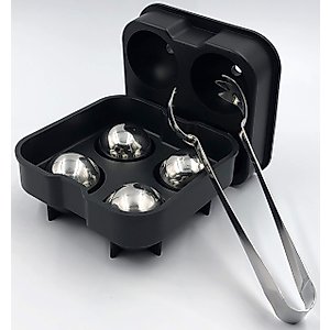 Stainless Steel Whiskey Stones, Beverage chilling Rocks, Reusable stainless steel ice balls with Sphere Ice ball tray. Total set of 7