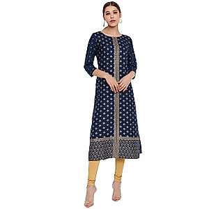 Janasya Indian Women's Blue Rayon Kurta