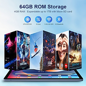 Wielio Android 12 Tablet 10.1 Inch Gaming Tablets-MTK 8183 2.0Ghz Octa-Core Processor-4GB RAM+64GB ROM+1TB Expand-Dual Camera 5MP-WiFi&Bluetooth 5.0,Blue