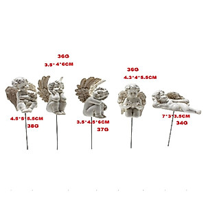 Set of 5pcs Miniature Angel Figurine, Mini White Baby Cherub Wings Fairy Garden Statue Resin Bonsai Ornaments Flower Pot Sculpture for Outdoor Micro Landscape Lawn Décor