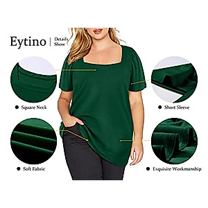 Eytino Womens Plus Size Tshirts Summer Square Neck Puff Sleeve Loose Casual Blouse Tops,2X Green