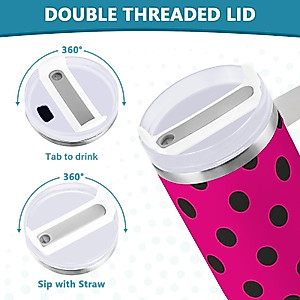 GAIGEO Hot Pink Polka Dots Tumbler Cups, Reusable 30 Oz Tumbler with Lid and Straw, Double Wall Vacuum Insulation, Suitable for Family Office Sport