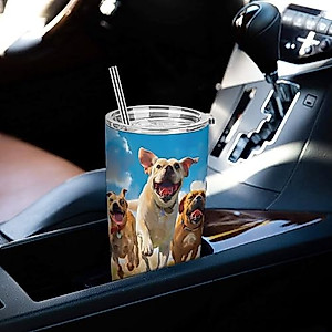 KIOWEIR Dogs Running Stainless Steel Tumbler 20oz With Lid And Straw, Insulated Tumblers Coffee Cup, Travel Mug for Ice Drink & Hot Beverage for Women Men Boys Girls