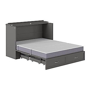 AFI, Raleigh Modern Queen Solid Wood Murphy Bed Chest with Mattress in Grey