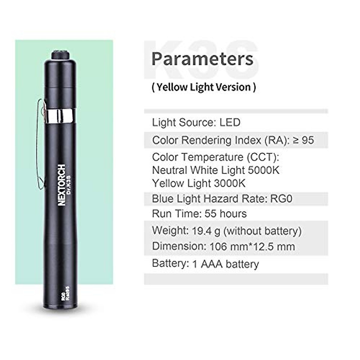 Medical LED Pen Light with Pupil Gauge for Doctor Stethoscope Healthcare Nursing School Students Light with AAA Battery (Yellow)