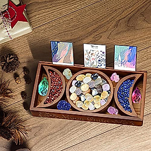 SSISSI Moon Tray - Crystal Holder for Stones- Wooden Jewelry Holder - Crystal Tray - Decorative Tray - Zen Decor - Essential Oil Storage - Crystal Display Holder - Boho Key Tray -Tarot Card Holder