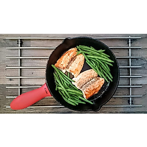 Silicone Hot Handle Holder + Assist Holder, Potholder (2-Pack Mix Red) for Cast Iron Skillets, Pans, Frying Pans & Griddles, Metal and Aluminum Cookware Handles - Sleeve Grip, Handle Cover