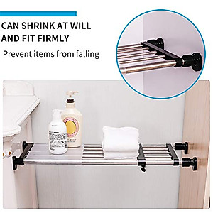 Hershii Expandable Closet Tension Shelf Rod Adjustable Metal Storage Rack Cabinet Organizer DIY Divider Separator Shelves for Wardrobe Cupboard Kitchen Bathroom, Black, 15.75-23.62inches
