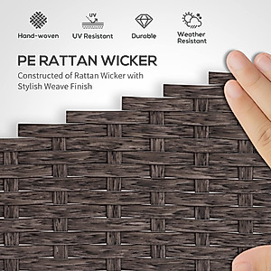 Outsunny 5 Pieces Rattan Wicker Lounge Chair Outdoor Patio Conversation Set with 2 Cushioned Chairs, 2 Ottomans and Tempered Glass Top Coffee Table, Blue