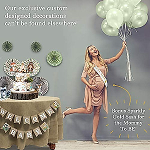 YARA Woodland Baby Shower Decorations For Boy & Girl| Jungle Safari Gender Neutral Forest Animal Decor| Party Supplies Kit with Rustic Burlap Welcome Baby Banner, Creature Cut Outs, Fans & Ivy Garland