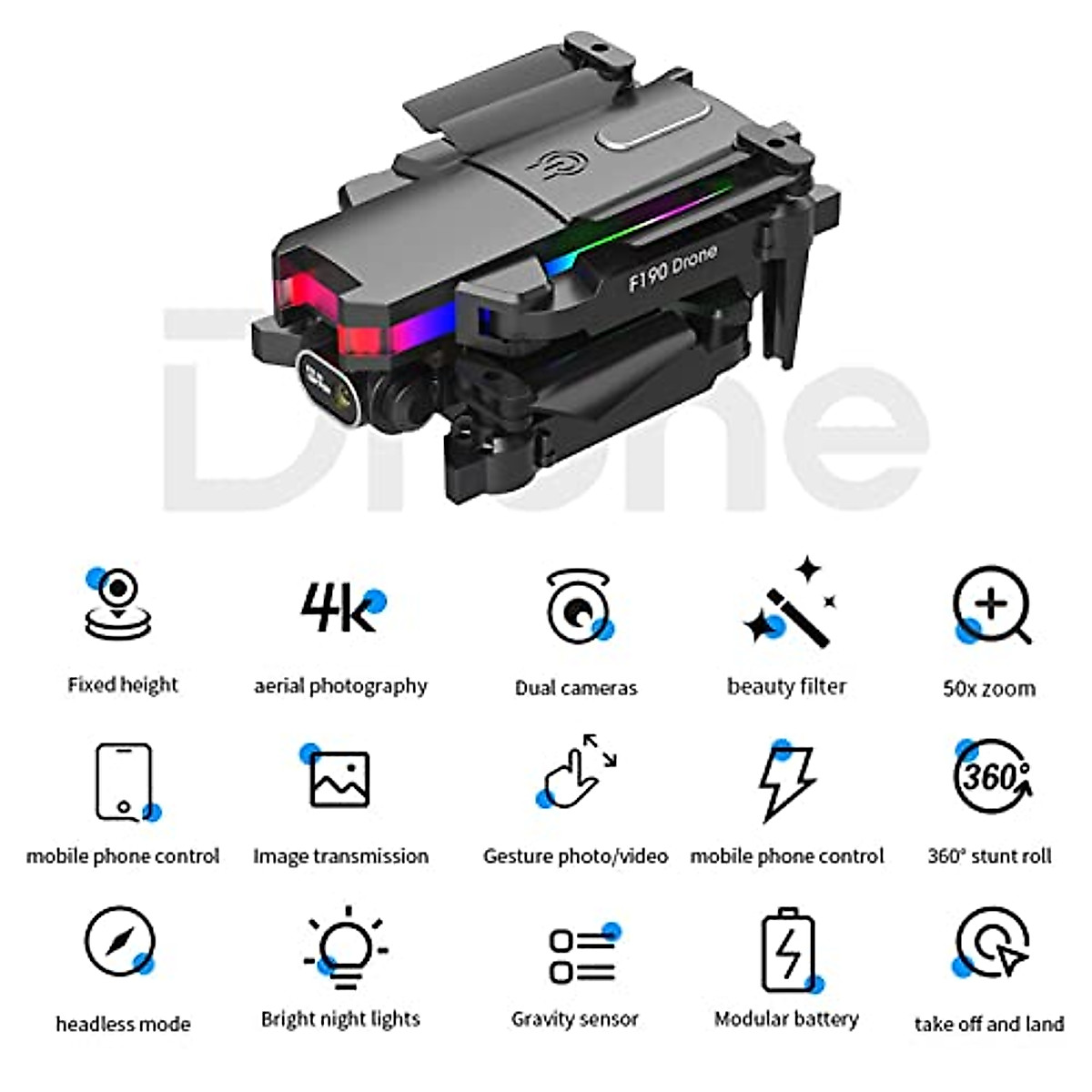 Dual 4K HD FPV Camera Remote Control Drone - Foldable Mini Drone Quadcopter Drone Toys Gifts for Adults Kids - Altitude Hold/Headless Mode/One Key Start (Black), 3.4x2.7x1.7in