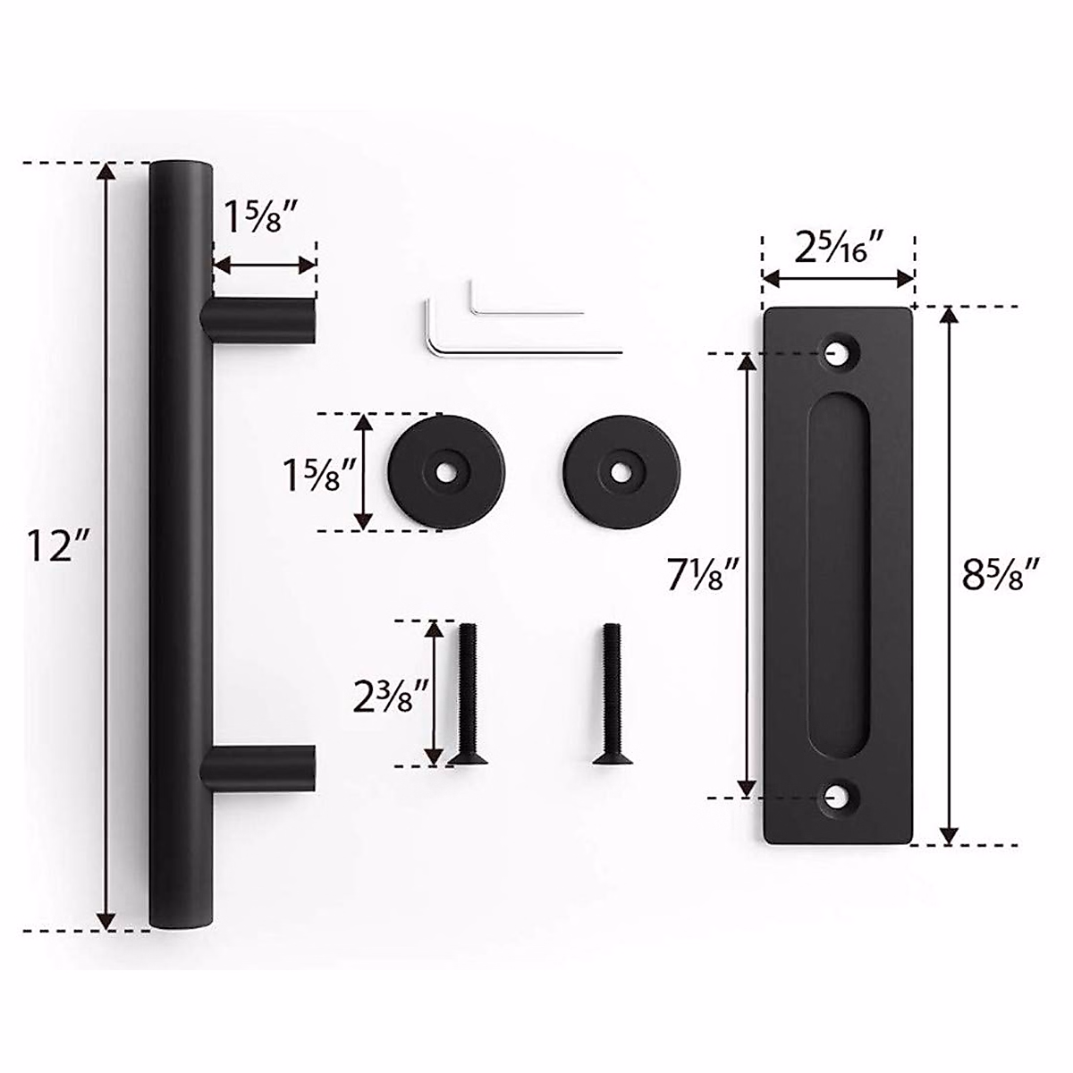 Ranbo Heavy Duty 12" Pull and Flush Barn Door Handle Set, Large Rustic Two-Side Design, for Gates Garages Sheds Furniture, Black Powder Coated Finish, Round