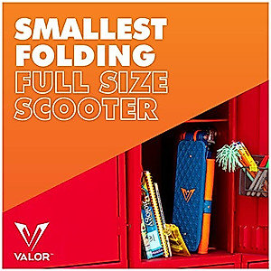 Valor Kick Scooter Toy, Ultra Compact & Lightweight Foldable Scooter Kids with ABEC7 Wheel Bearing, Outdoor Toys for Kids Ages 8-12 and Up, Blue & Orange
