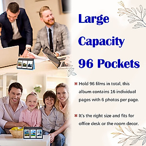 Mini Photo Album for Fujifilm Instax Mini Camera, 96 Pockets Photo Album for Polaroid, Leather Desktop Display Album for Instax Mini 12 11 9 40 8 7 Evo LiPlay Instant Camera, 2x3 Photo Album (Blue)