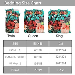 gearider Tropical Hibiscus Floral Pattern Duvet Cover Set, Turtle Washed Bedding Set, Polynesian Style Soft Comfy Duvet Cover, Size King