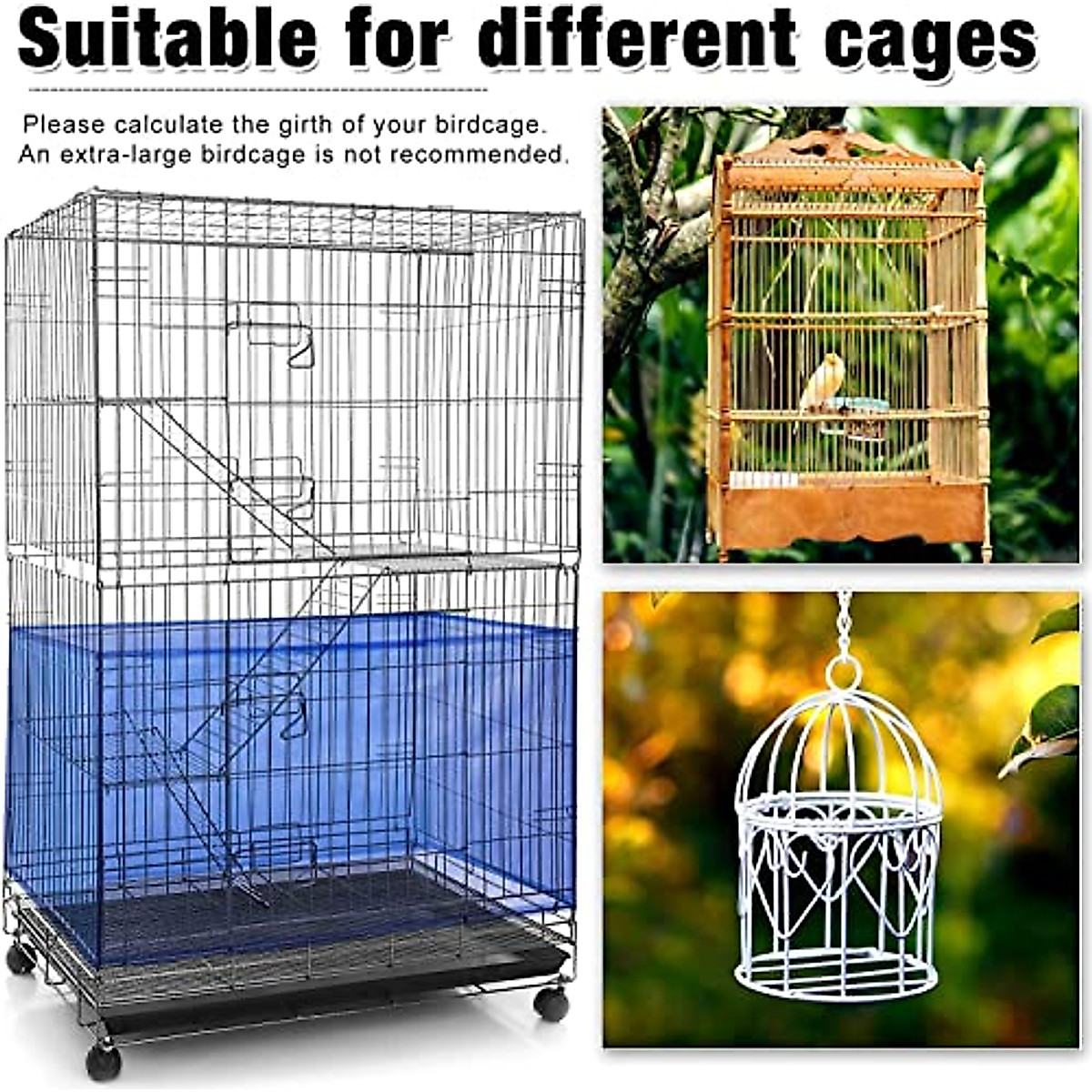 TOPINCN Bird Cage Cover, Ventilated Nylon Bird Cage Cover Shell Skirt Seed Feather Catcher Soft Skirt Guard Birdcage Nylon Mesh Netting Pet Products (Blue)